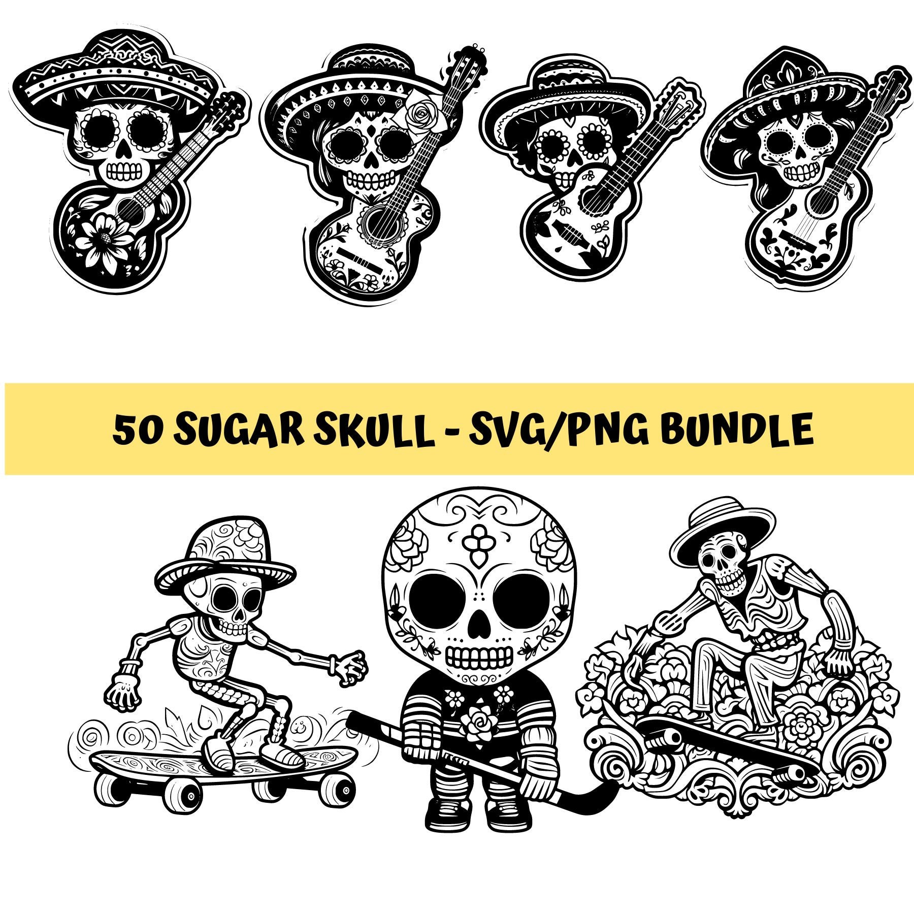 Skulls Bundle SVG Day of the Dead Svg Sugar Skull Svg Catrina Png Funny ...