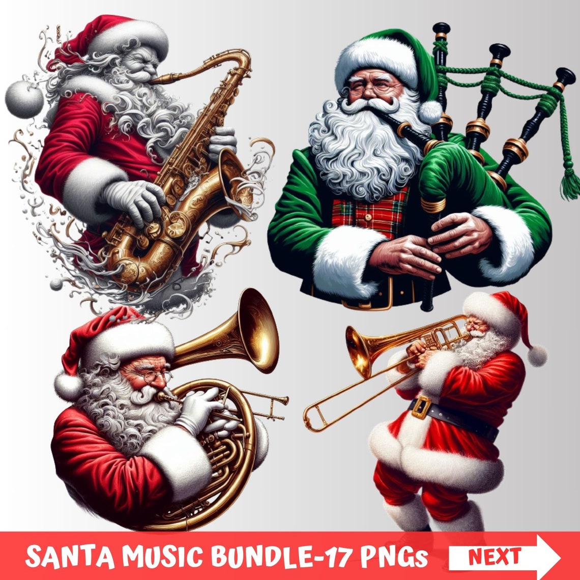 Music Christmas Bundle Music Instruments Bundle Funny Santa Bundle ...