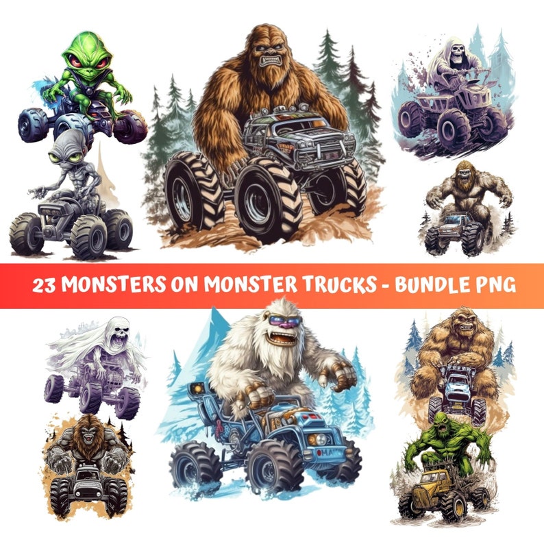 Monsters and Monster Trucks Bundle Png Monster Truck Png Yeti - Etsy