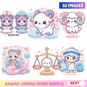 Kawaii Zodiac Signs Bundle Png Funny Zodiac Signs Astrology Symbols Png ...