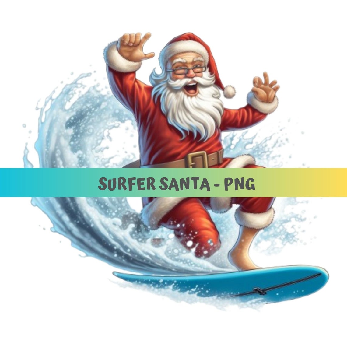 Surfer Santa Claus Png Sports Png Santa Sublimation Funny Santa Surfing ...