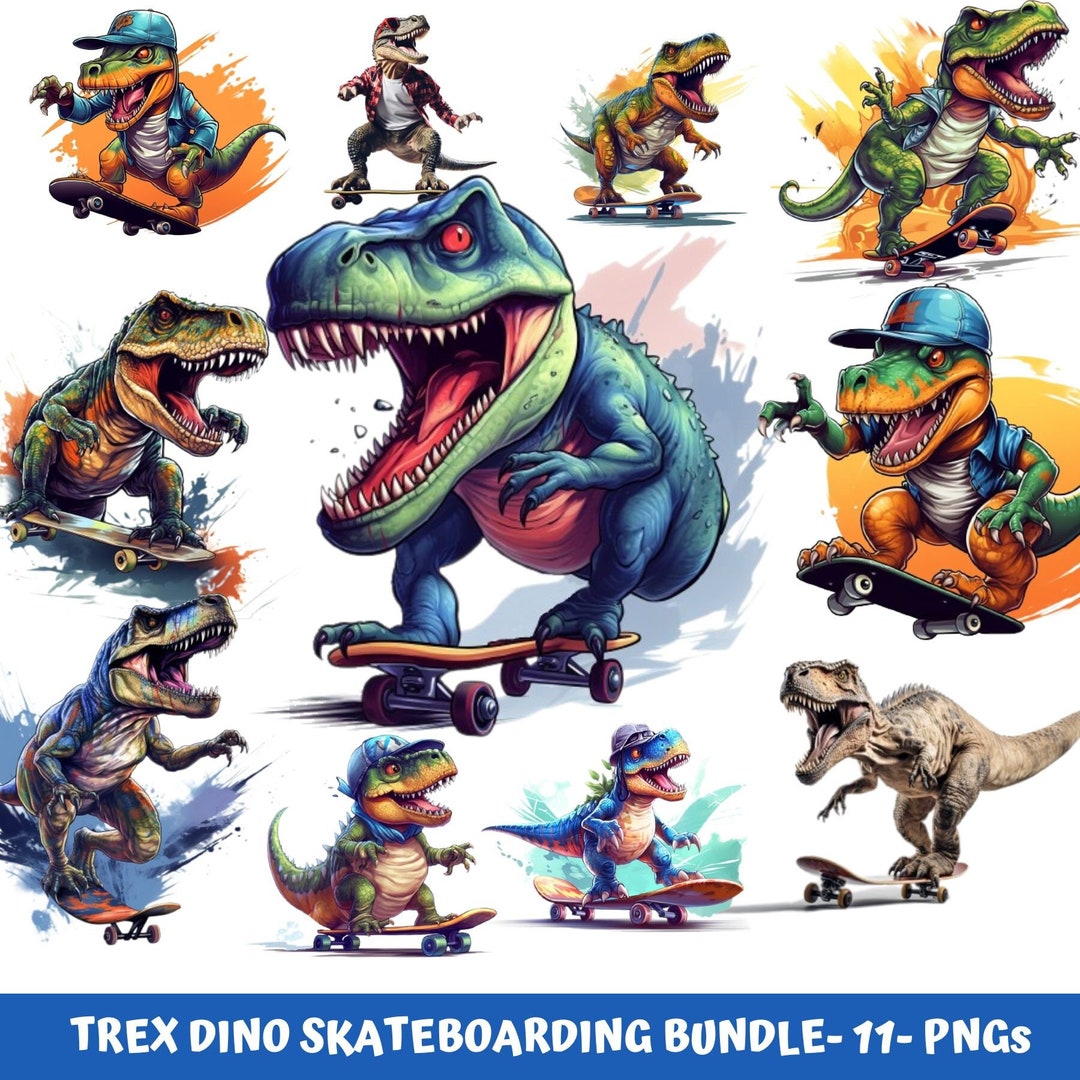 Trex Dinosaur Skateboarding Png Dinosaur Bundle Trex Png Skateboard ...
