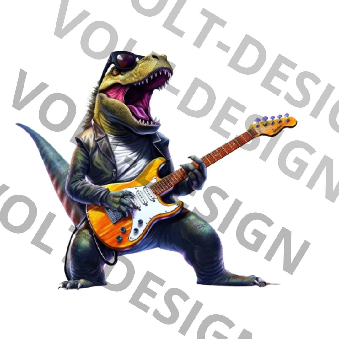 Rock Guitar Player T-rex Dinosaur Png Sublimation Designs, Electric ...