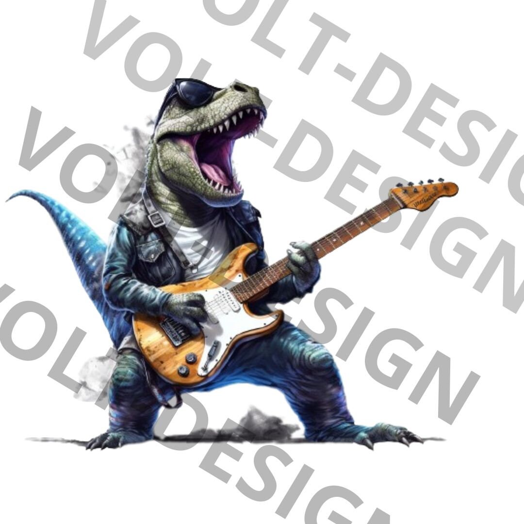 Rock Dino Guitar Player T-rex Dinosaur Png Sublimation Designs ...