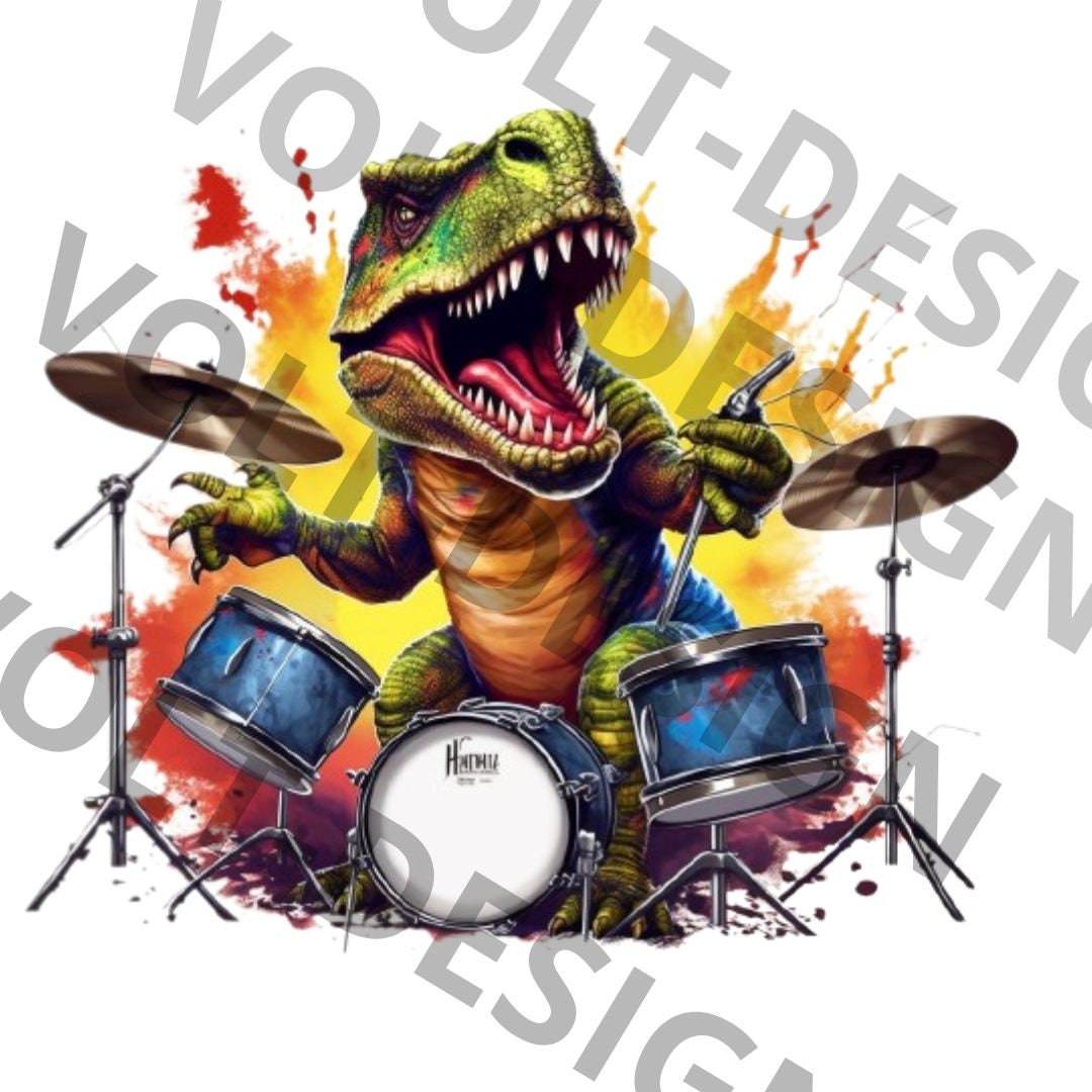 Rock Dino Drum Player T-rex Dinosaur Png Sublimation Designs, Guitar ...