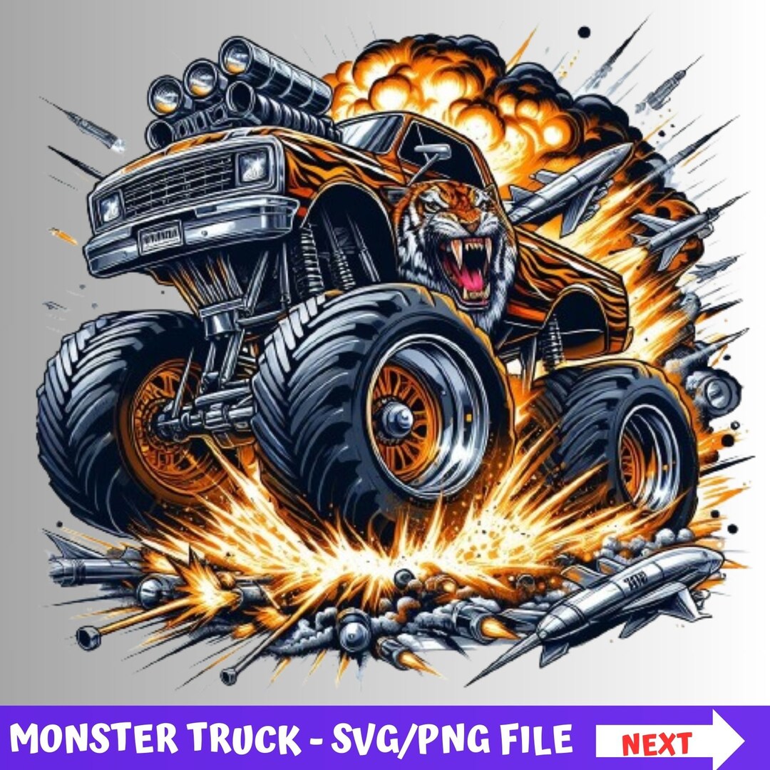 Tiger Monster Truck Png Sublimation Funny Monster Truck Tiger Png Truck ...
