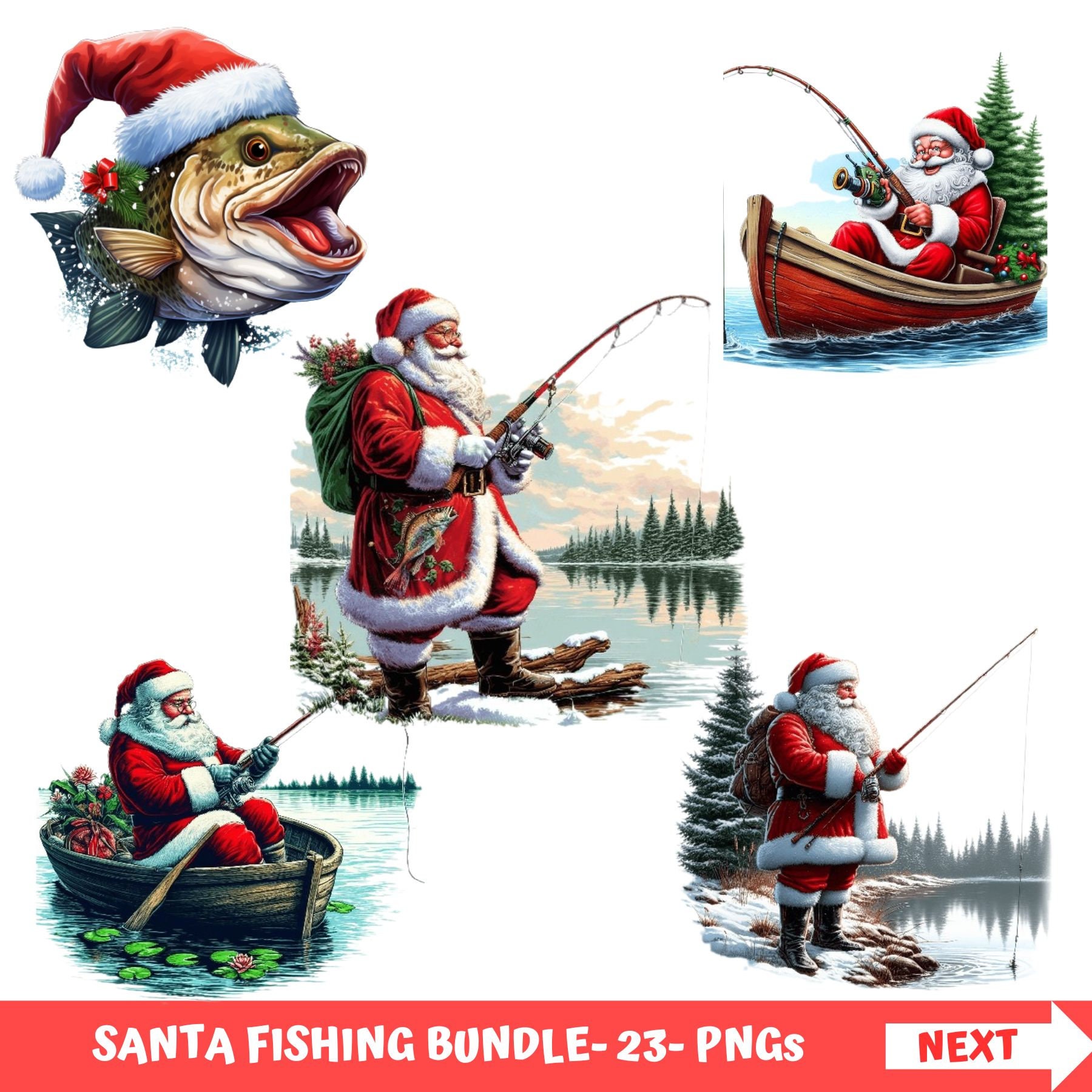 Santa Fishing Funny Santa Bundle Png Funny Fishing Bundle Santa Claus ...