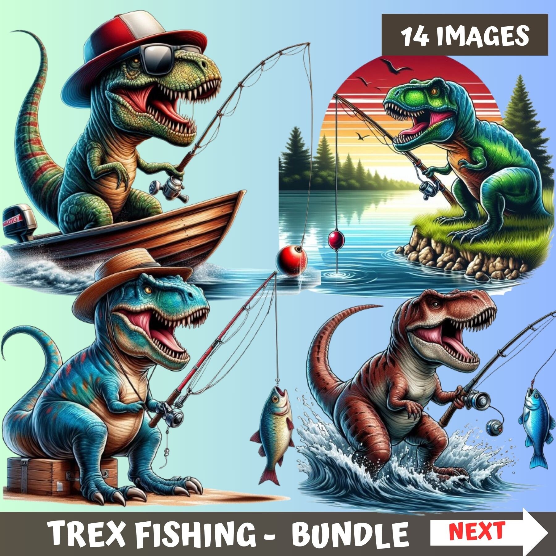Funny Fishing Dinosaur Bundle Png Funny Fishing Bundle Trex Png Funny ...