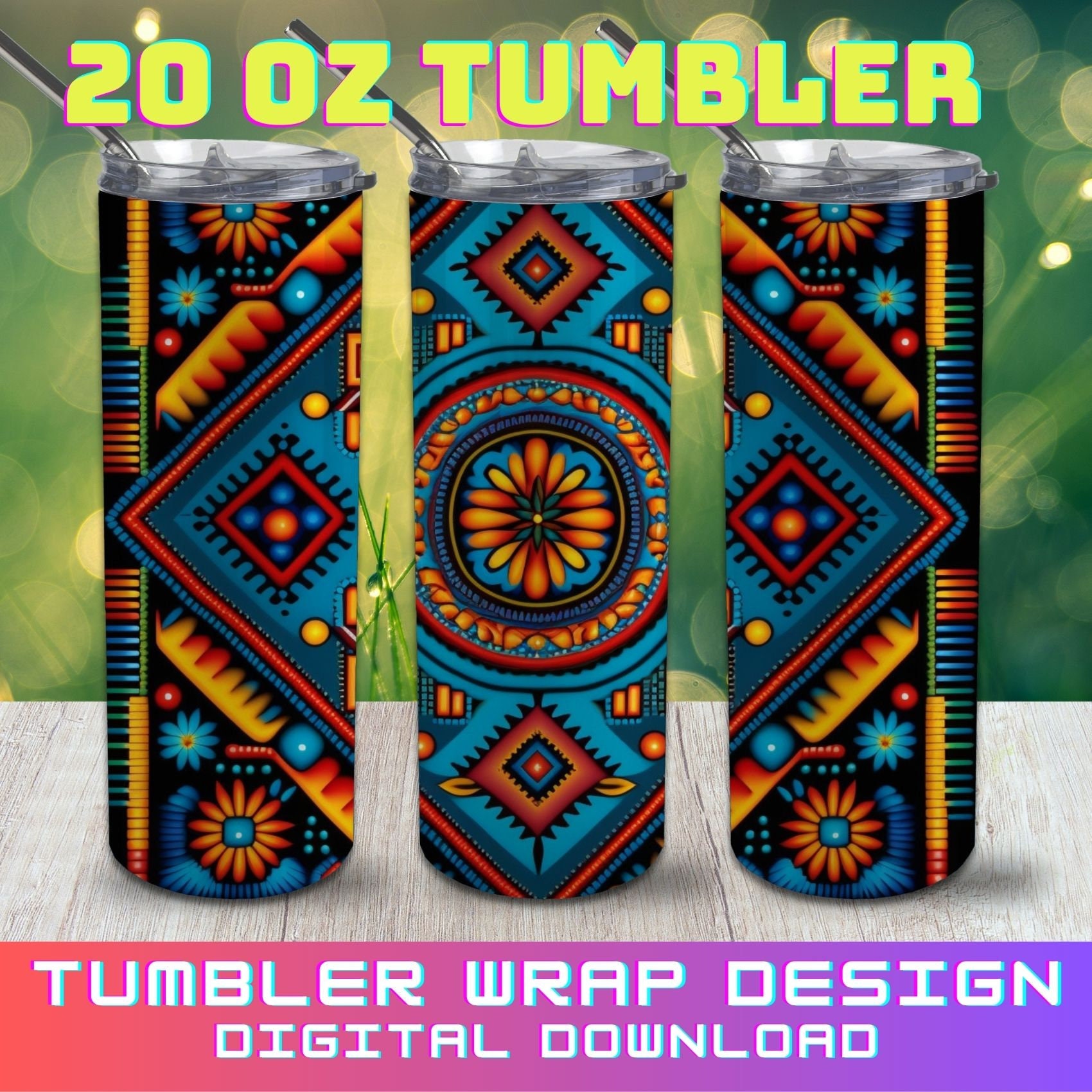 Mexicantumbler Wrap PNG Huichol Pattern Design Colorful 20 Oz - Etsy