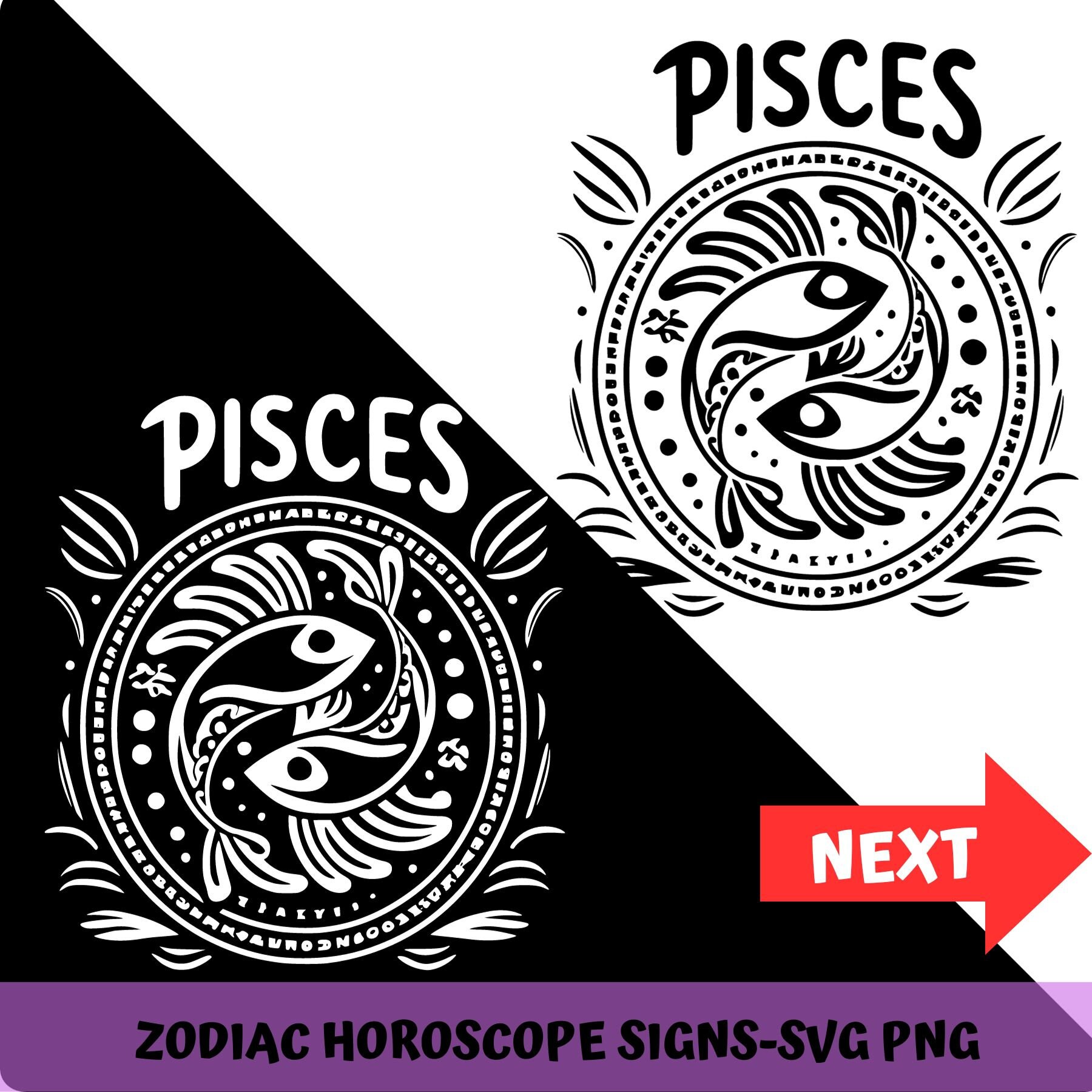 Pisces Zodiac Sign Svg Vector Cut File Zodiac Astrology Symbols Png ...