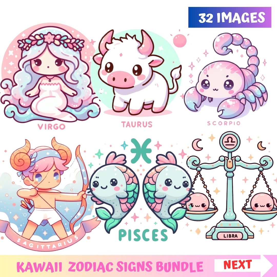 Kawaii Zodiac Signs Bundle Png Funny Zodiac Signs Astrology Symbols Png ...