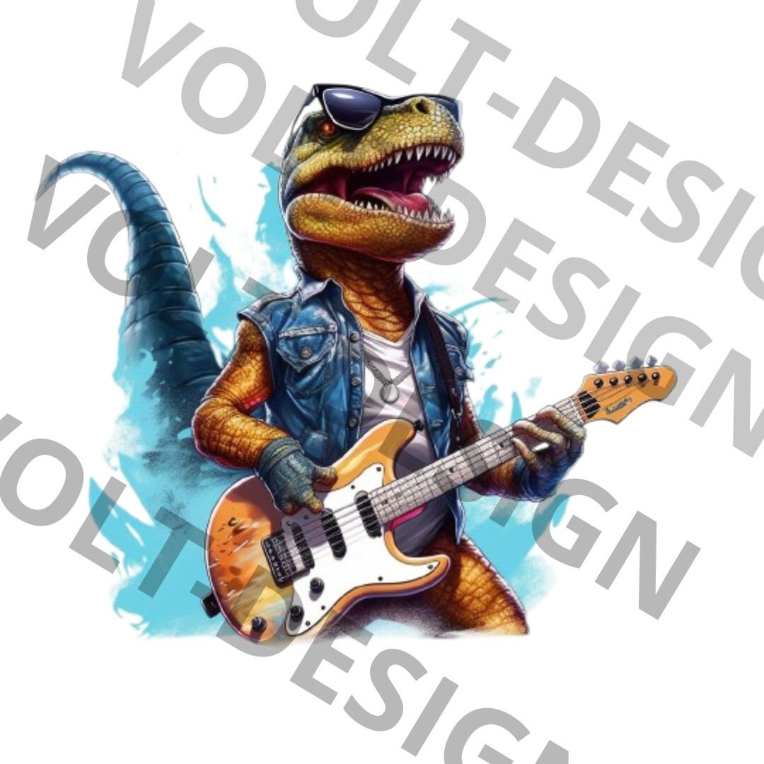 Rock Guitar Player T-rex Dinosaur Png Sublimation Designs, Electric ...