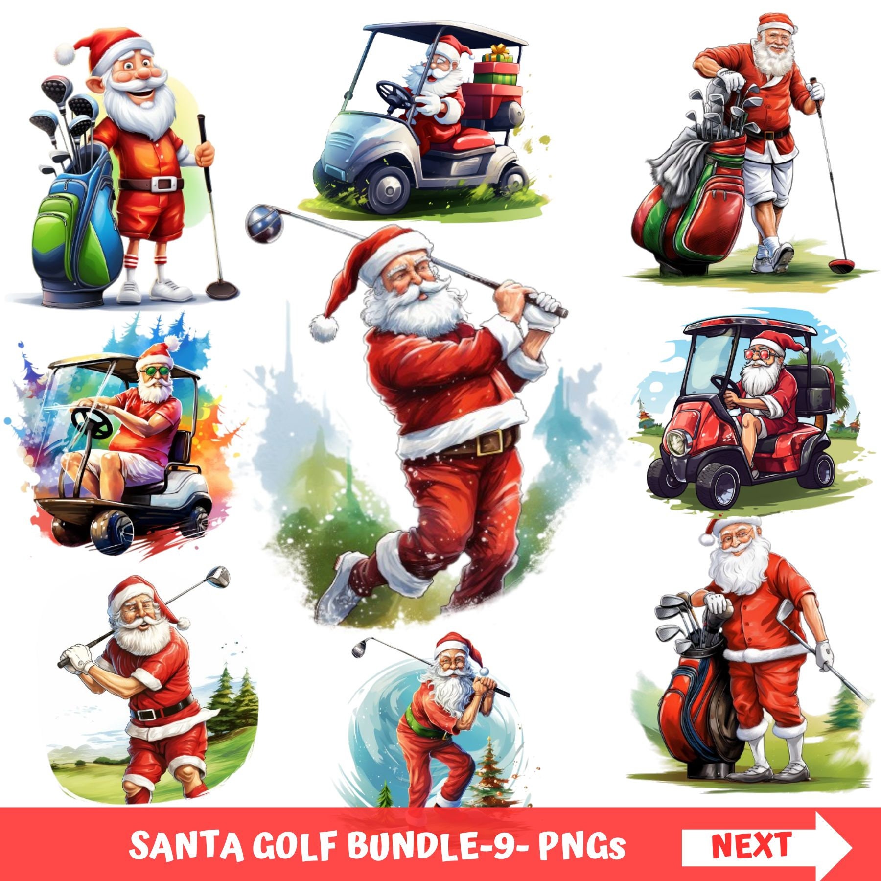 Santa Golf Player Funny Santa Bundle Png Funny Golf Bundle Santa Claus ...