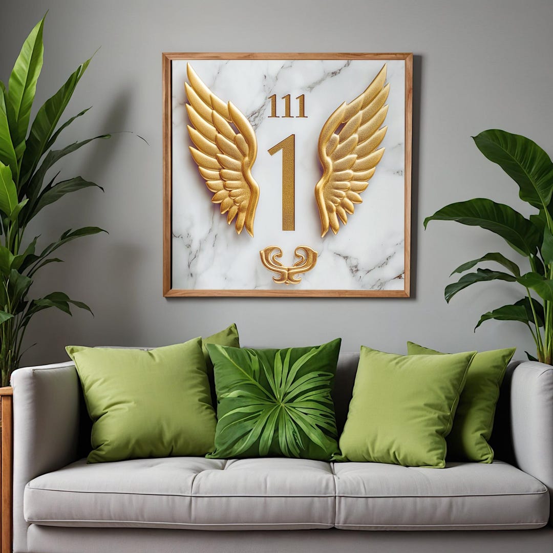 111 Angel Number Wall Art Set of 4, Gold Angel Wings Printable ...