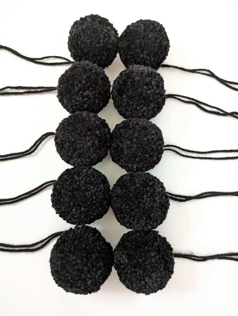 Black Hand Made Acrylic Yarn Pom Poms 3cm 4cm 5cm or 6cm. Made to Order ...