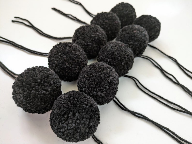Black Hand Made Acrylic Yarn Pom Poms 3cm 4cm 5cm or 6cm. Made to Order ...