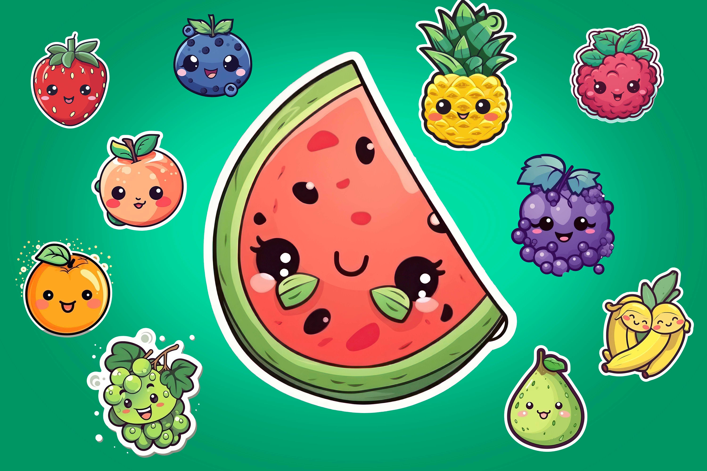 Cute Kawaii Fruit Clipart Set - Digital Download for Scrapbooking ...