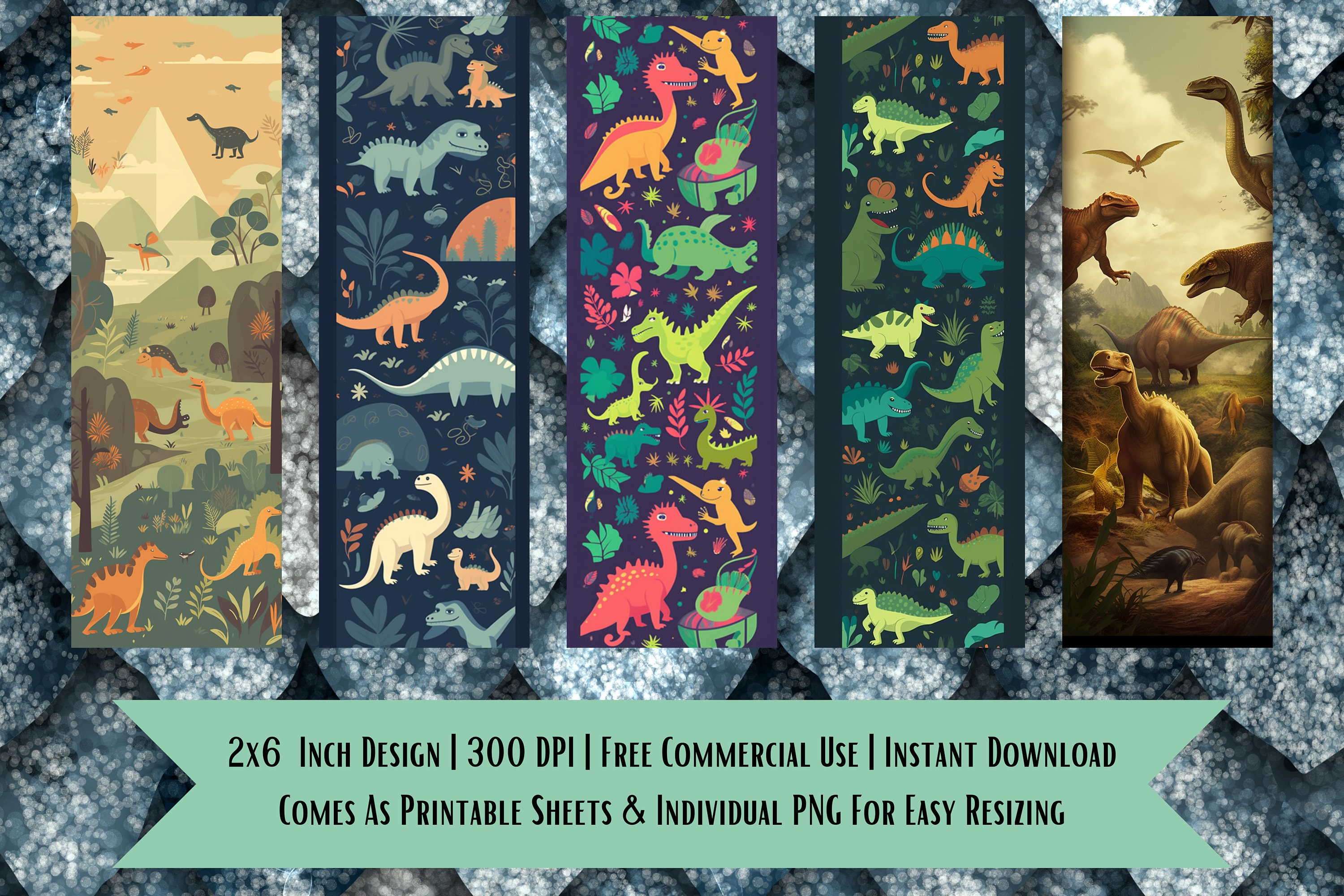 Dinosaur Printable Bookmarks Bundle, Set of 10 PNG/JPG, Sublimation ...