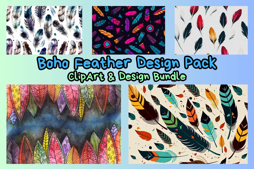 Boho Feather Clipart PNG, Feather Design Bundle, Digital Download - Etsy