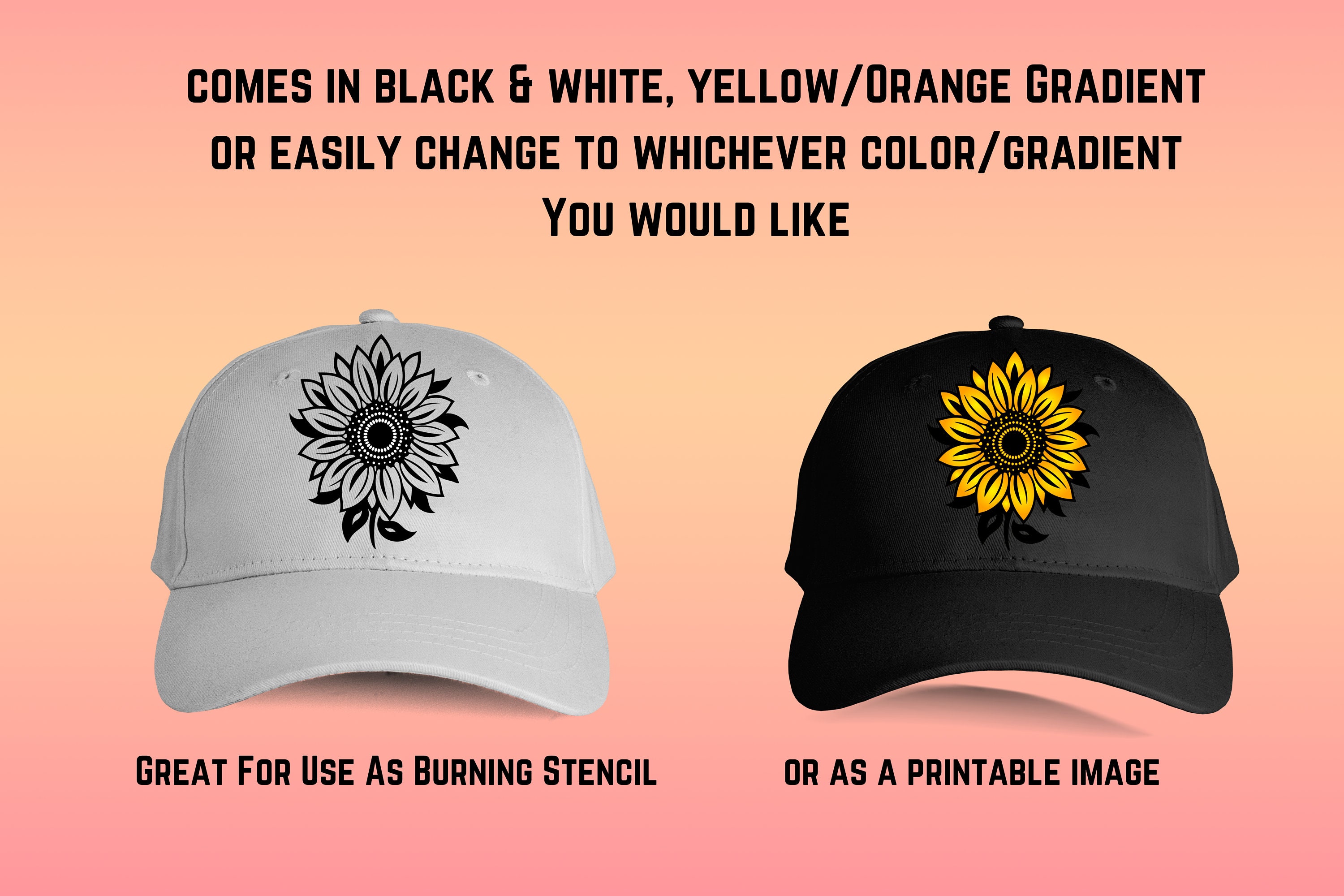 Sunflower Stencil Template Traceable Hat Burning Design SVG, Burnt Hat ...