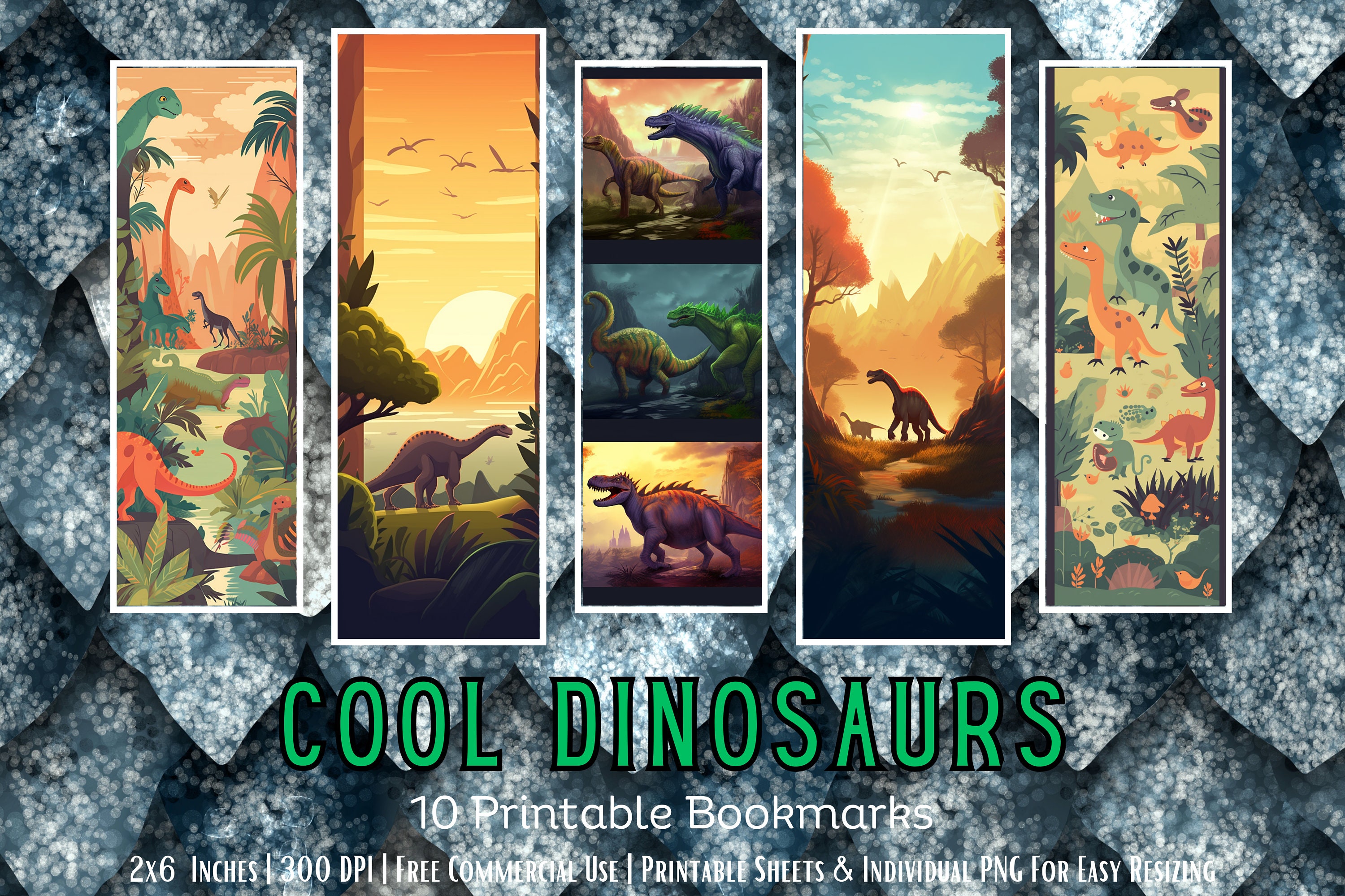 Dinosaur Printable Bookmarks Bundle, Set of 10 PNG/JPG, Sublimation ...