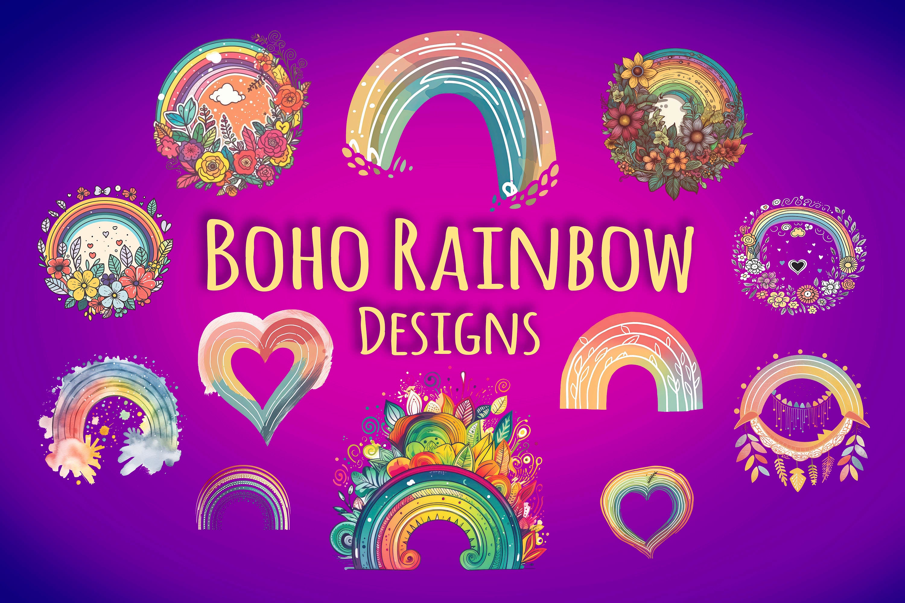 Boho Rainbow Collection Downloadable Chic Designs For Creative