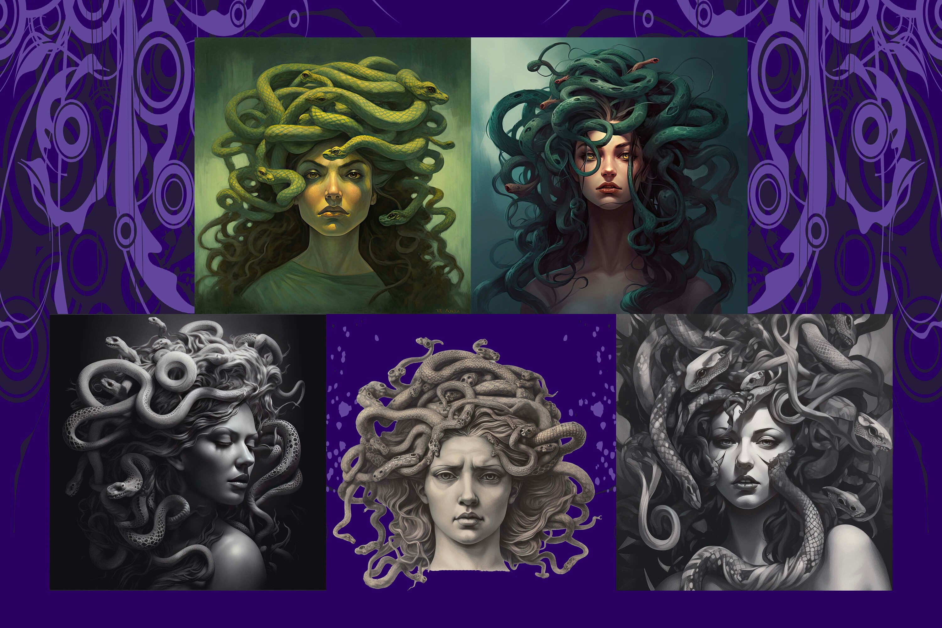 Mystical Medusa Digital Art Collection - Mythical Serpent Goddess ...