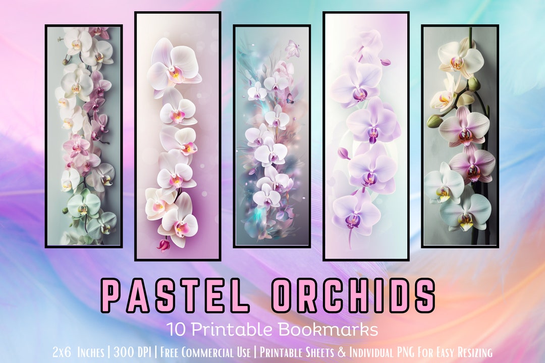 Pastel Orchid Printable Bookmarks Bundle, Set 10 of PNG/JPG Bookmark ...