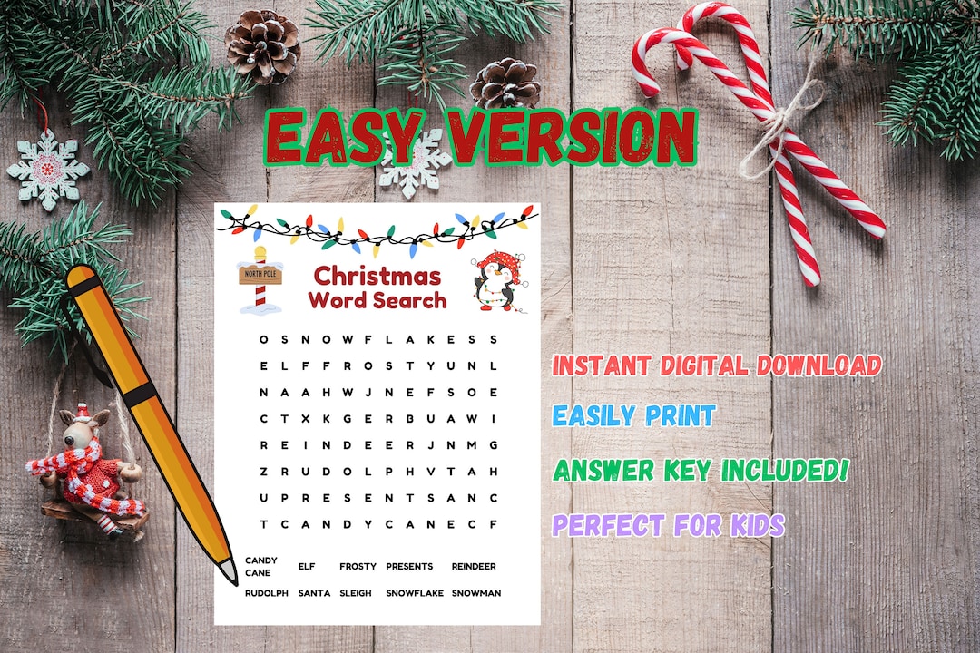 Easy Christmas Word Search: Instant Download for Festive Holiday Fun - Etsy