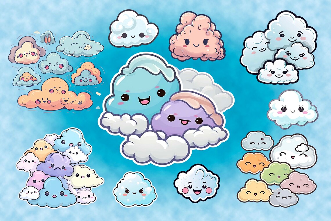 Cute Kawaii Cloud Design, Kawaii Cloud, Cricut Svg Files Shirt Svg ...