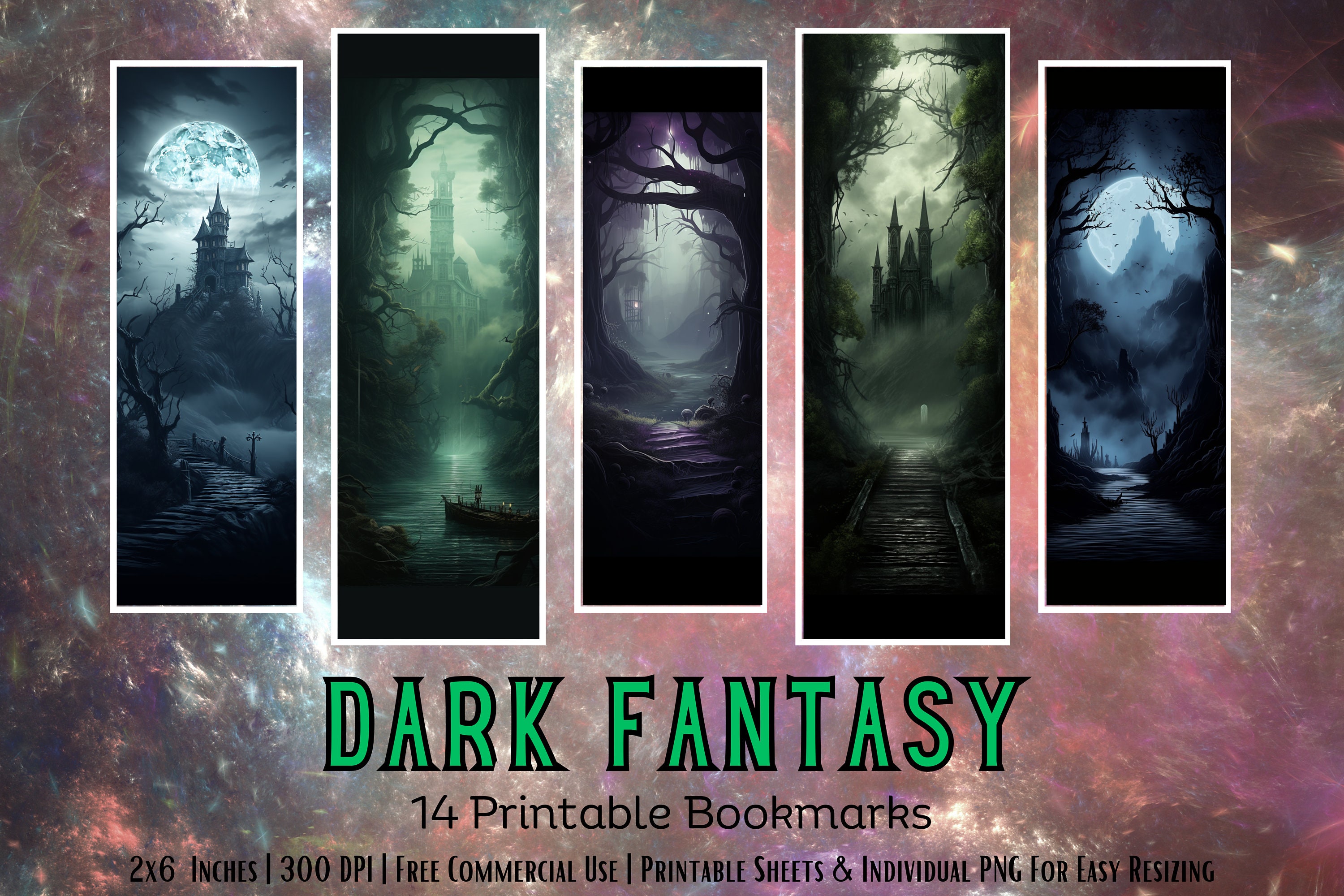 Dark Fantasy Printable Bookmarks Bundle, Set of 14 PNG/JPG, Sublimation ...
