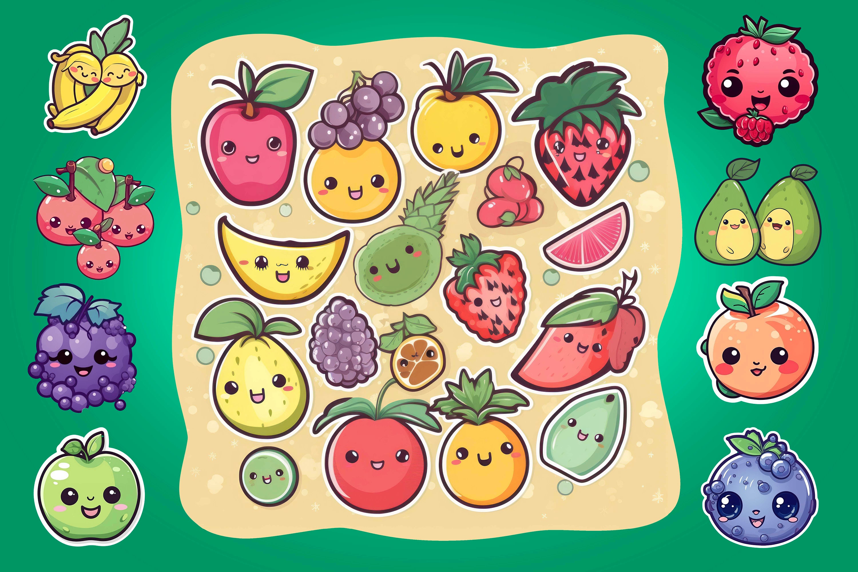 Cute Kawaii Fruit Clipart Set - Digital Download for Scrapbooking ...