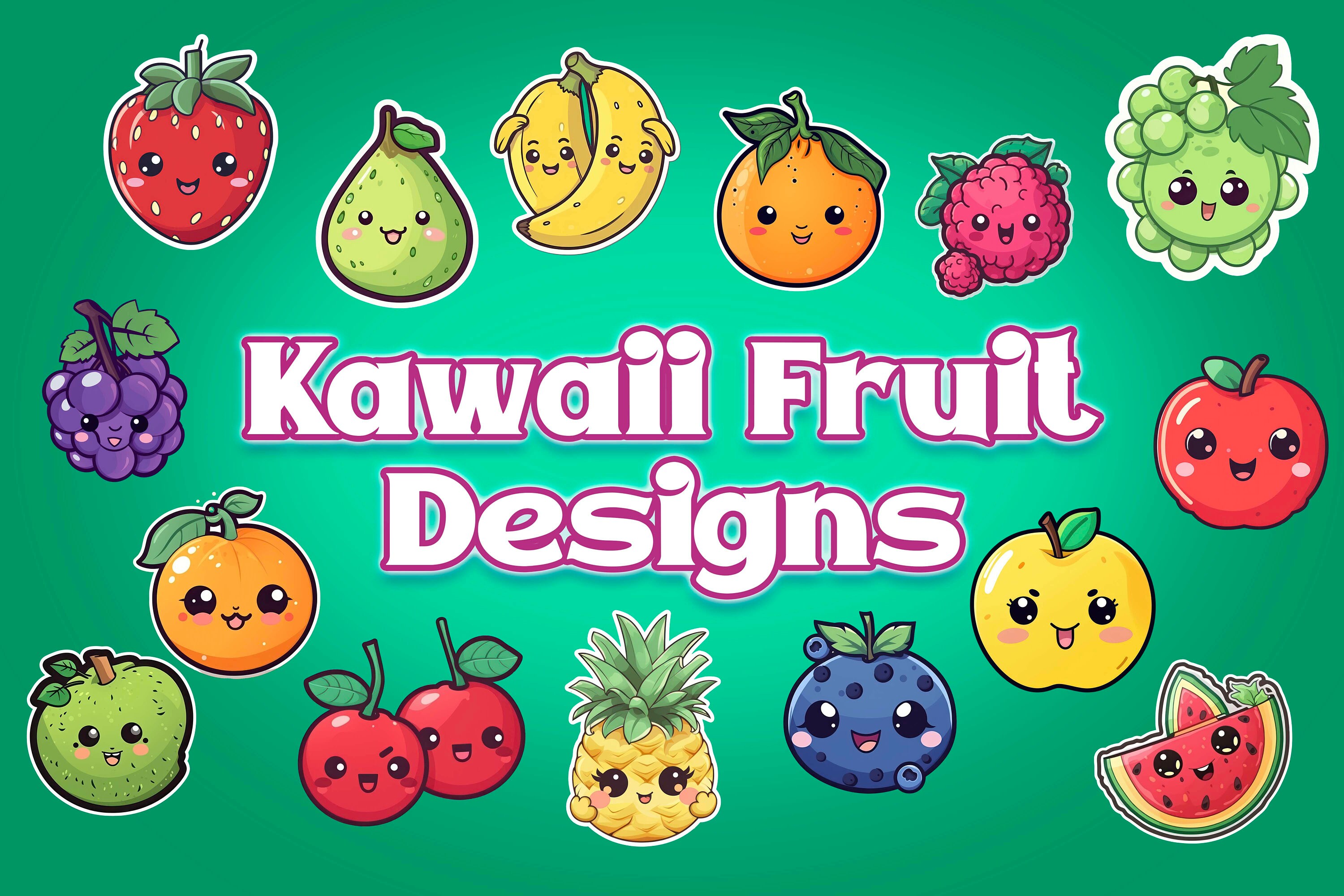 Cute Kawaii Fruit Clipart Set - Digital Download for Scrapbooking ...