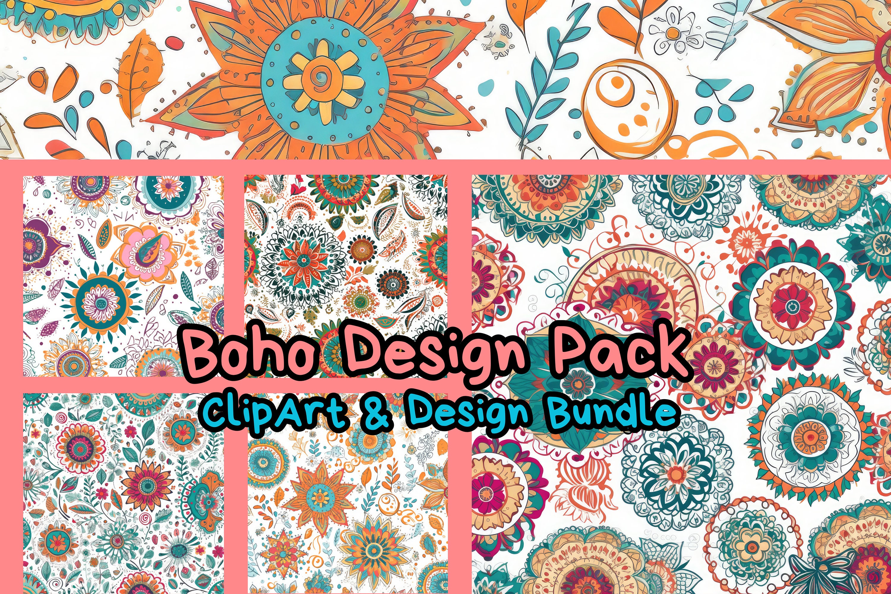 Boho Floral Clipart & Designs Floral Patterns Boho Design Instant ...