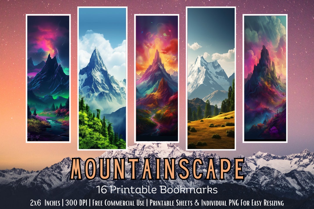 Mountains Printable Bookmarks Bundle, Set of 16 PNG/JPG, Sublimation ...
