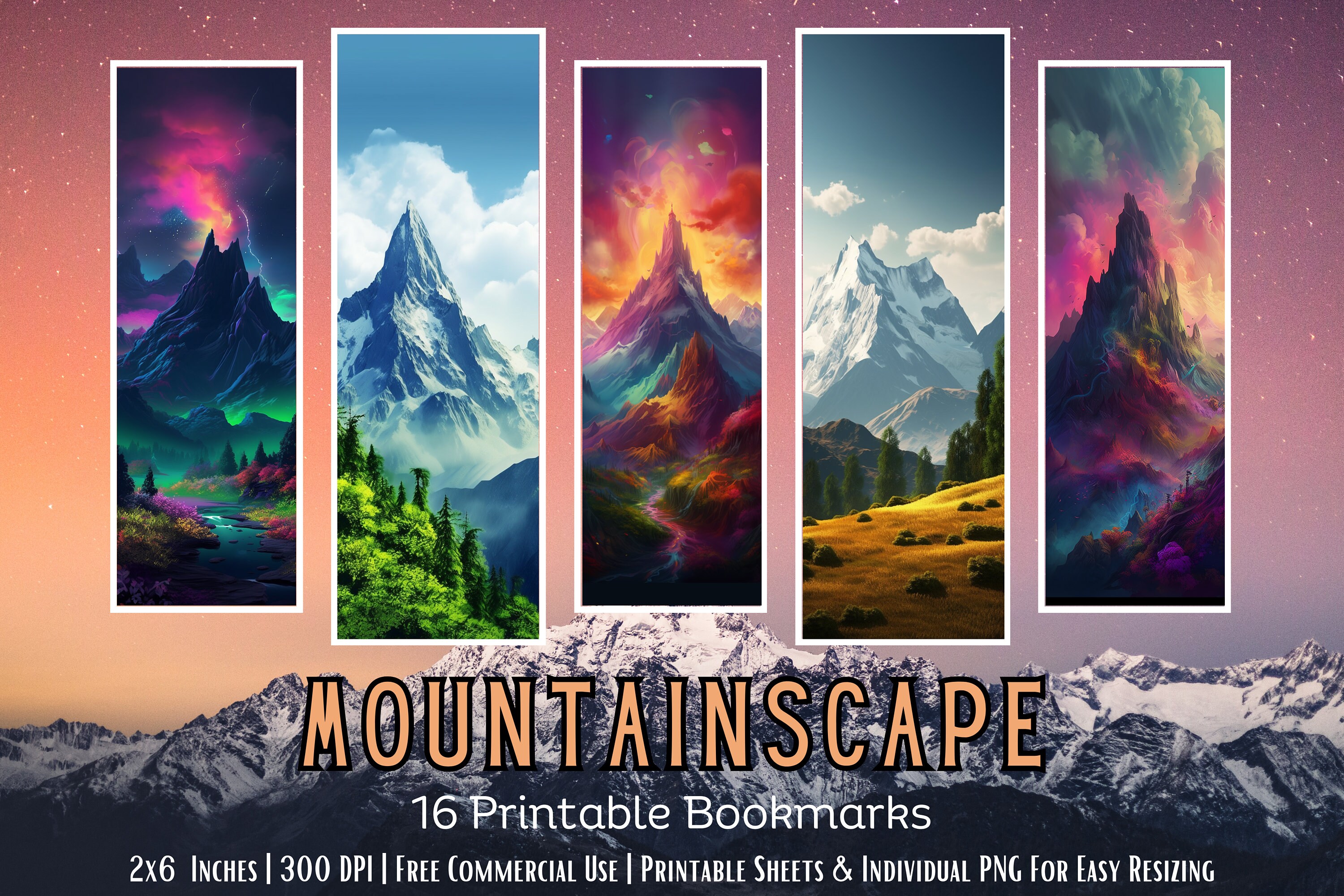 Mountains Printable Bookmarks Bundle, Set of 16 PNG/JPG, Sublimation ...