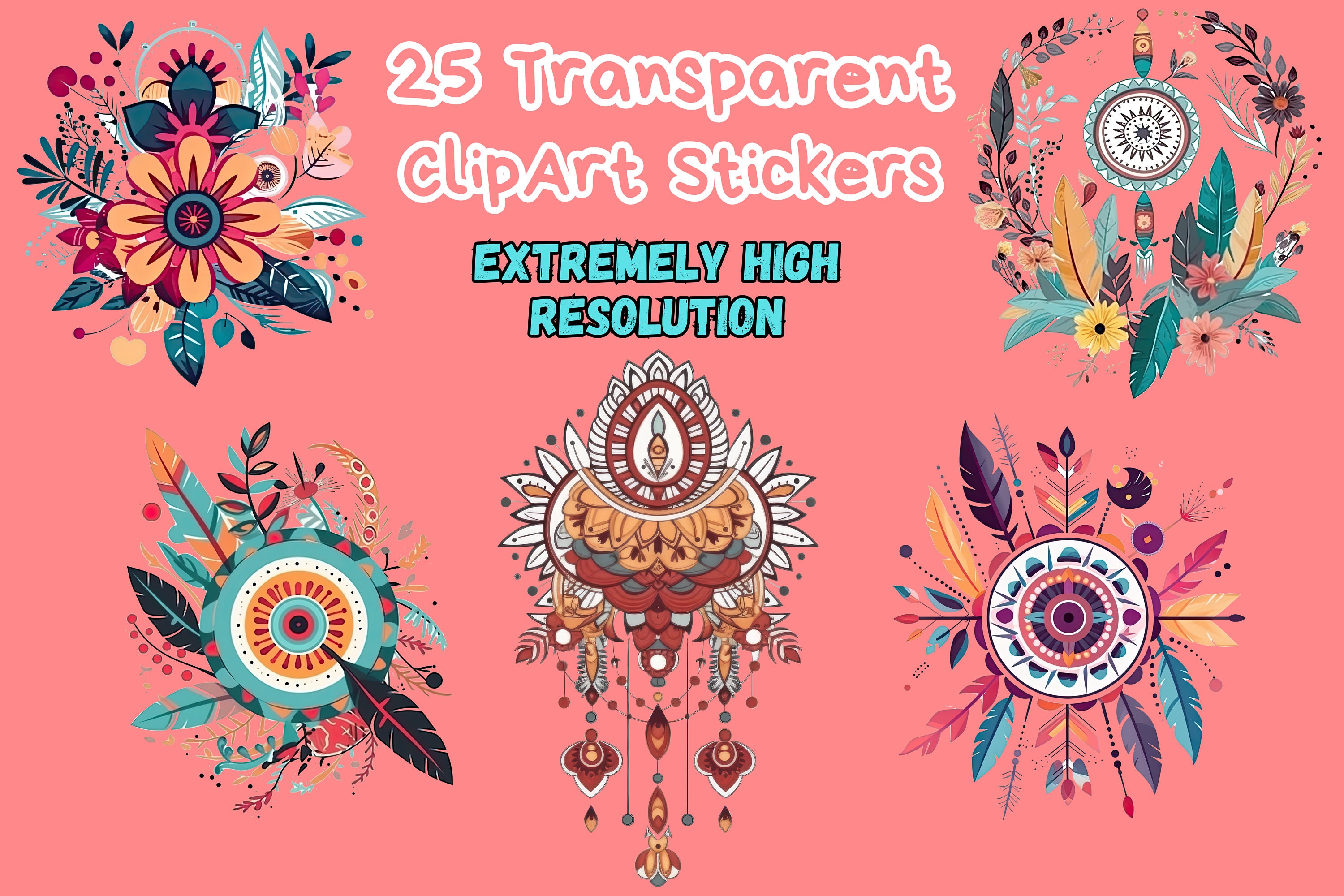 Boho Floral Clipart & Designs Floral Patterns Boho Design Instant ...