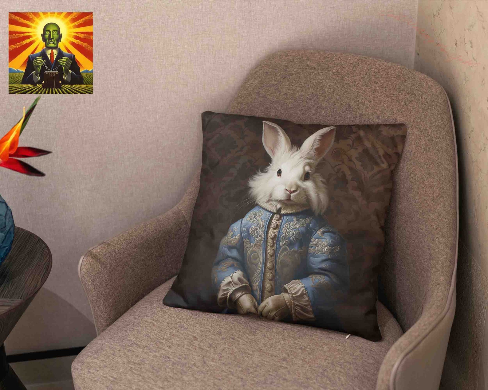 Elizabethan Rabbit Portrait Pillow: Full or Case Only, Spun Polyester ...