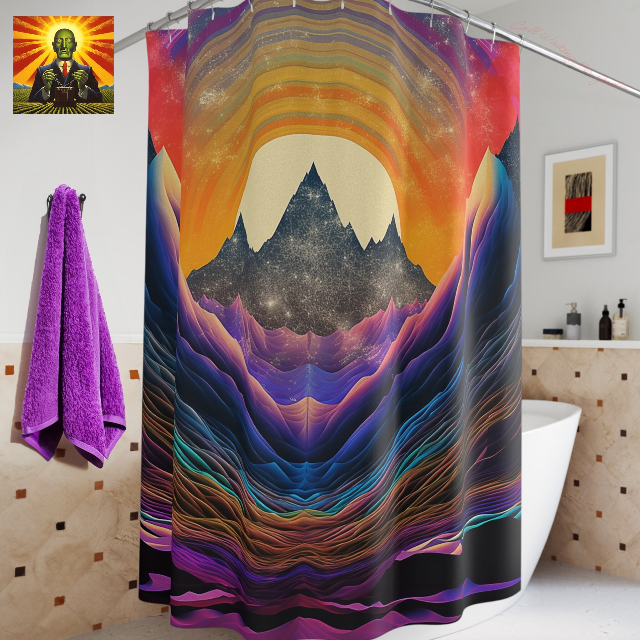 Surreal Cosmic Mountain Trippy Shower Curtain Cosmic Shower - Etsy