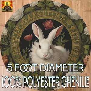 William Morris Rabbit Round Rug, White Rabbit Morris Rug, Morris Tulips ...