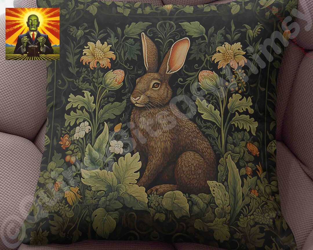 William Morris Rabbit Floral Pillow- Full Pillow or Case Only, Spun ...