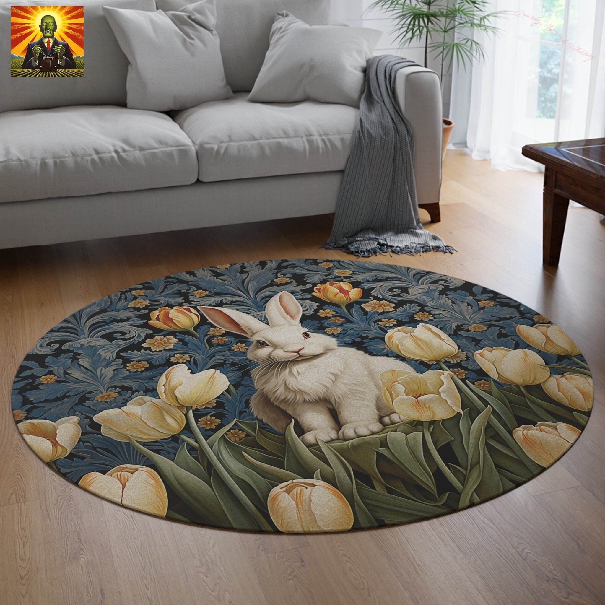 William Morris Rabbit Round Rug White Rabbit Morris Rug - Etsy