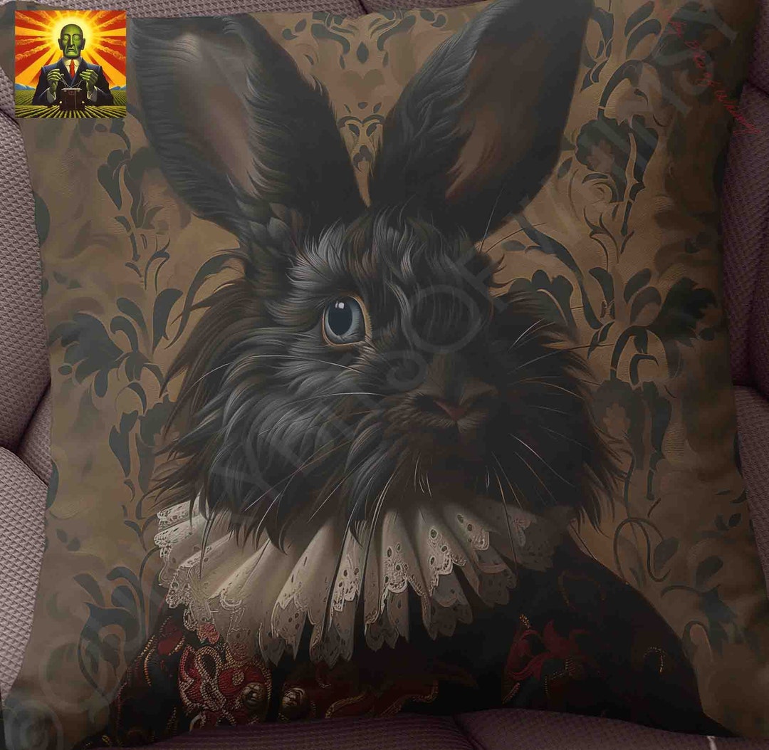 Elizabethan Black Rabbit Pillow, Full Pillow or Case Only, Spun ...
