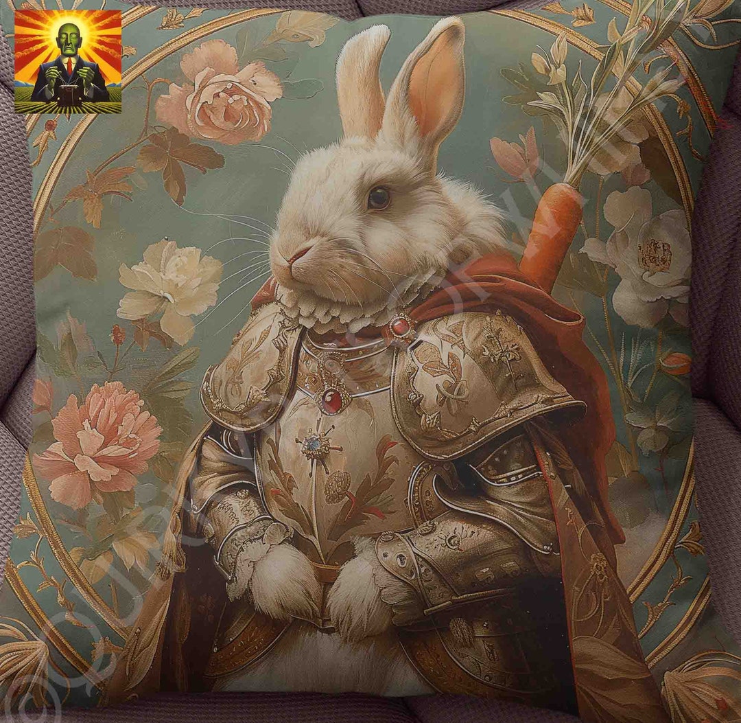 Elizabethan Knight White Rabbit Pillow, Full Pillow or Case Only, Spun ...