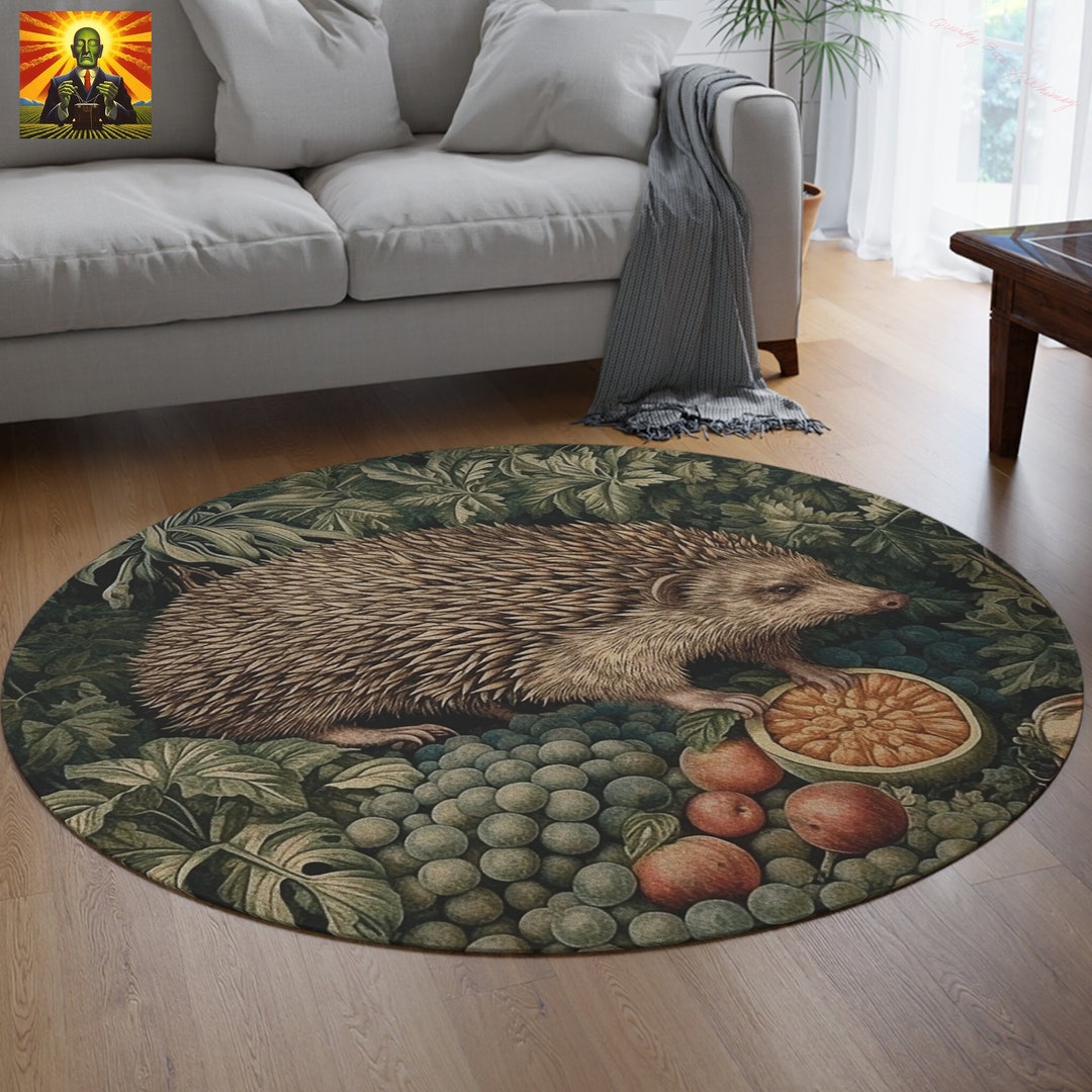 William Morris Hedgehog Round Rug, White Rabbit Morris Rug, William ...