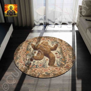 Happy Bigfoot Round Rug, Sasquatch Rug, Big Foot Home Decor, Funny ...