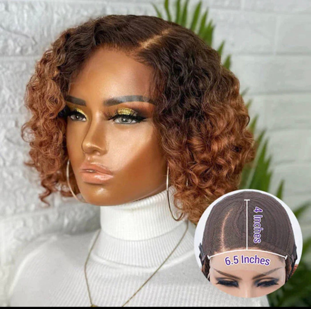 10 Inches Trendy Mix Brown Short Cut Curly HD Lace Glueless Side Part ...