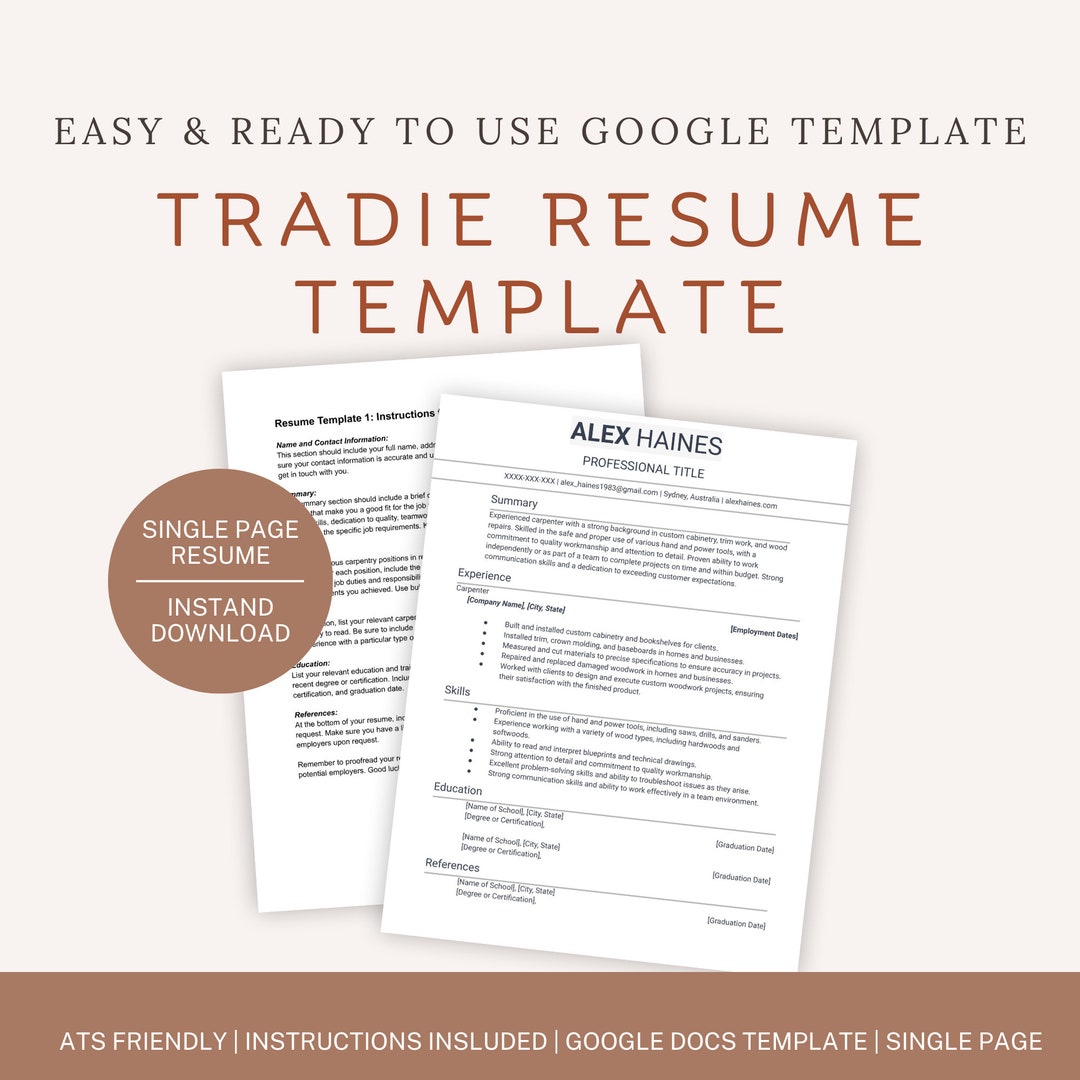Simple Tradie Resume That Get Your HIRED!! ATF Friendly Resume, Google ...