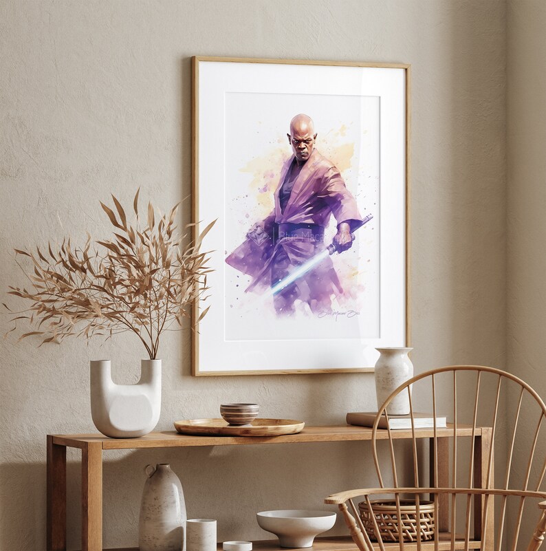Master Windu Wall Decor V2 Star Wars Printable Wall Art Jedi Master Mace Windu Painting Digital ...