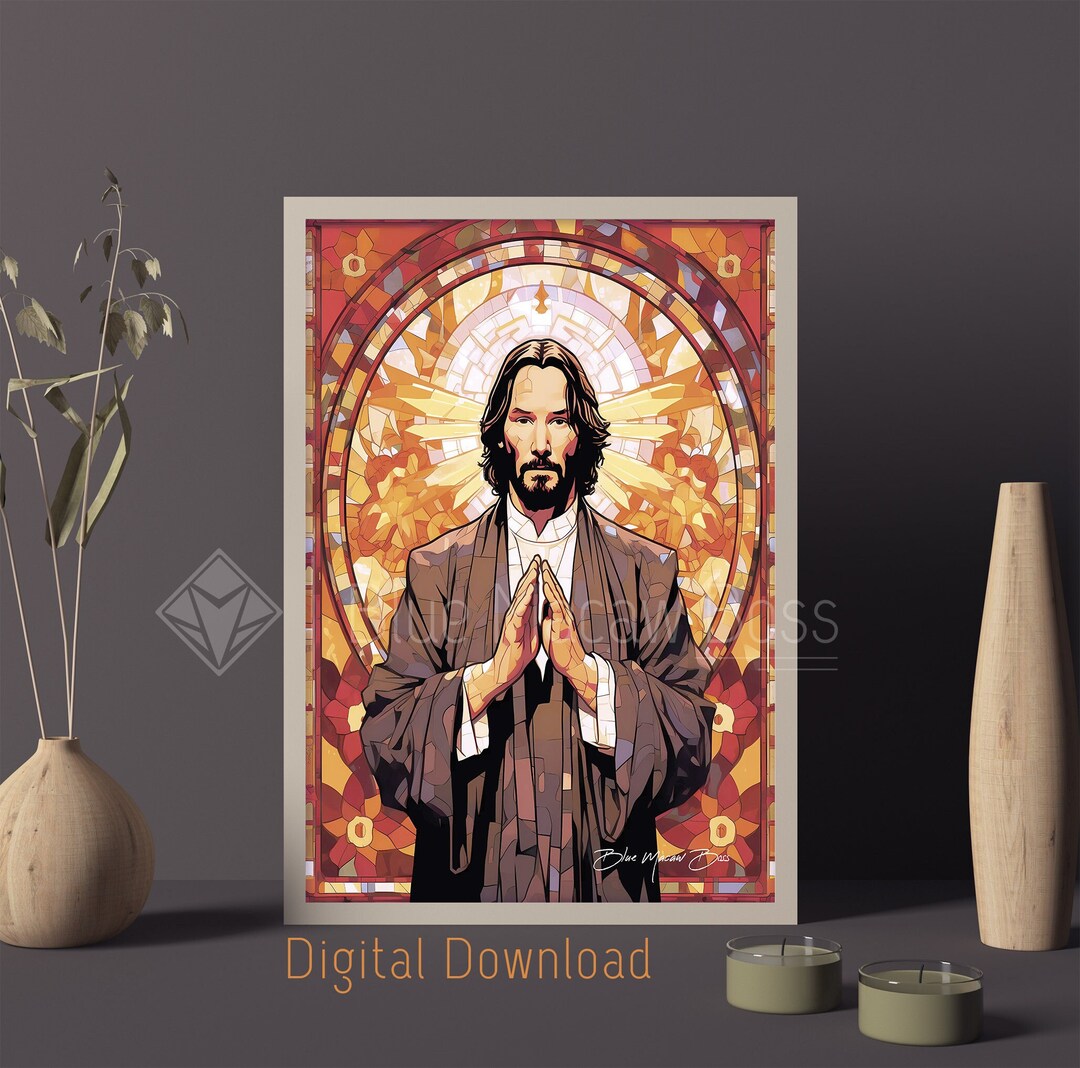 Keanu Reeves Jesus Orange Stained Glass Wall Decor V3 Keanu - Etsy